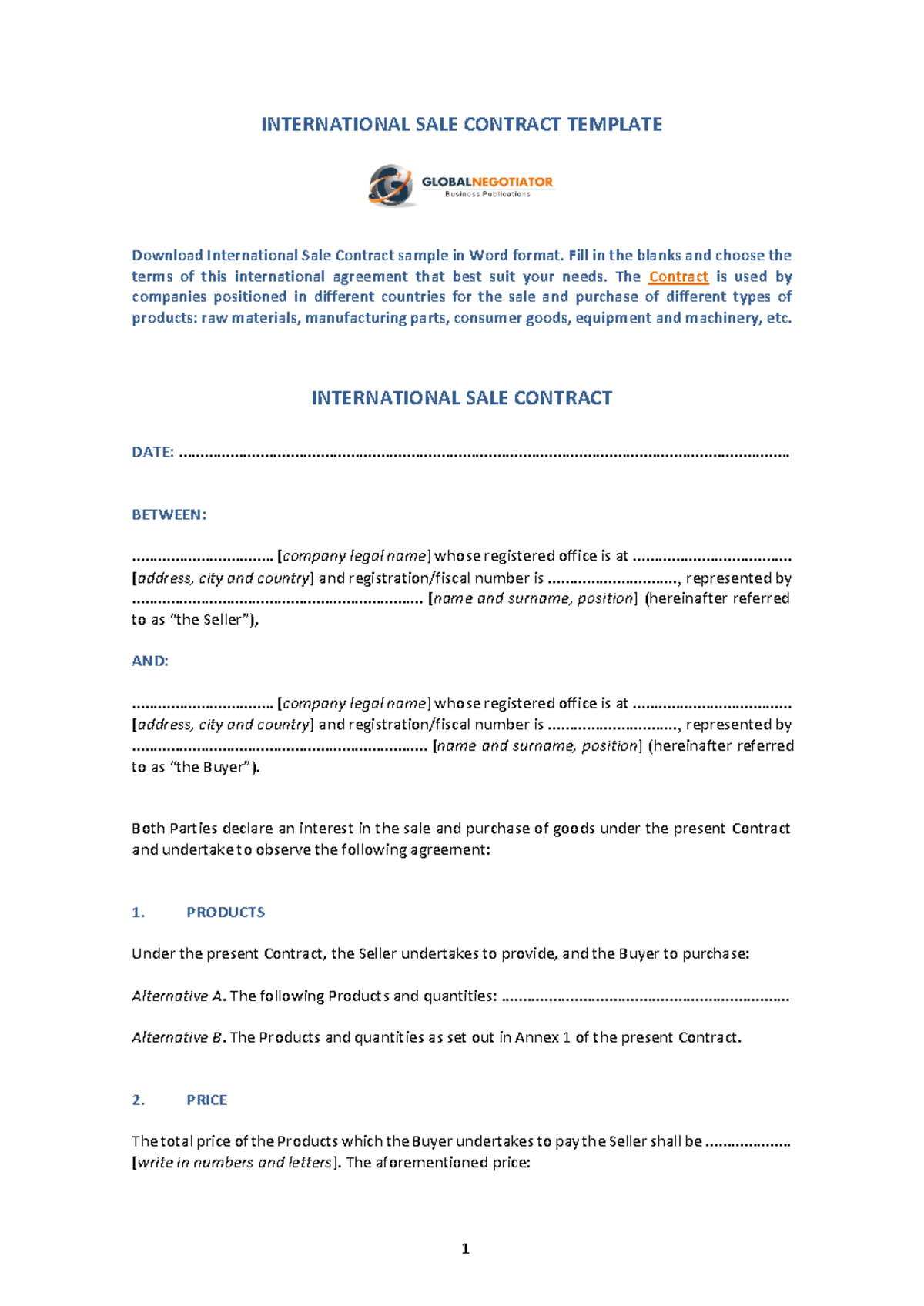 International sale contract template sample - INTERNATIONAL SALE ...