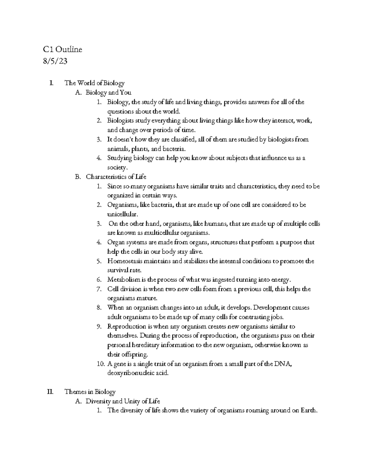 C1 Outline - biology notes chapter 1 honors tools measurements ...