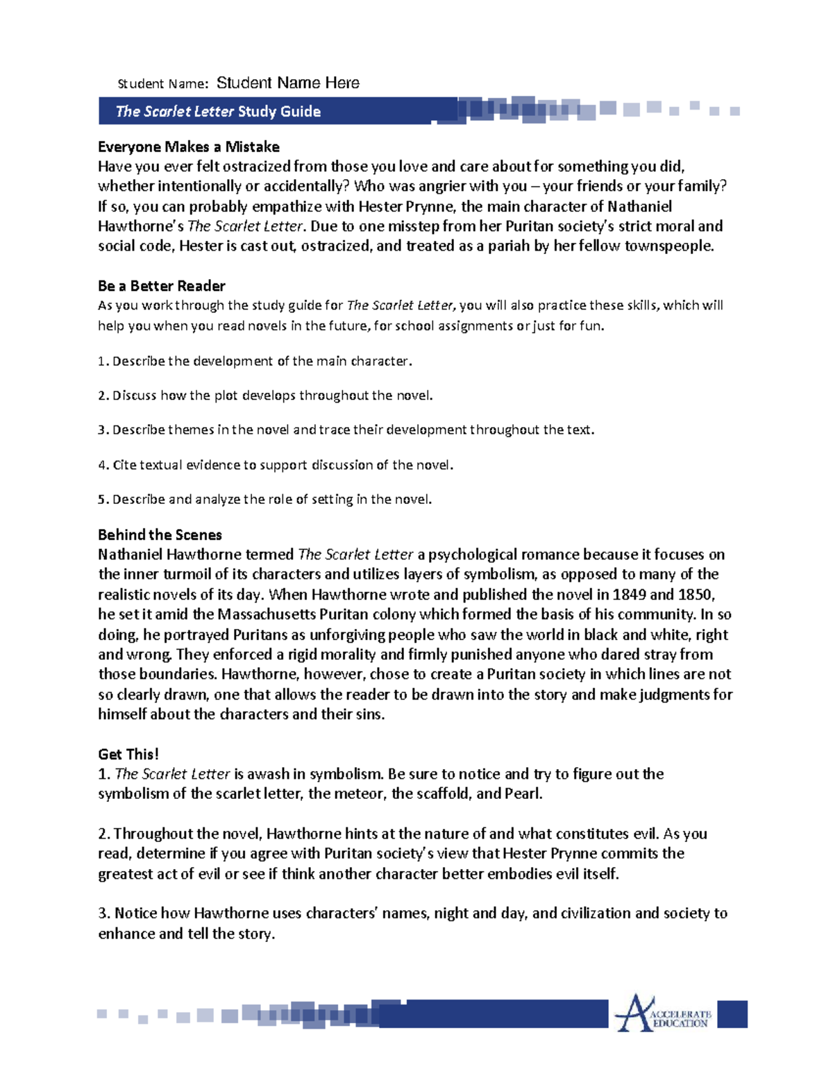 The Scarlet Letter (ENG 101) Study Guide: Themes, Characters, and ...