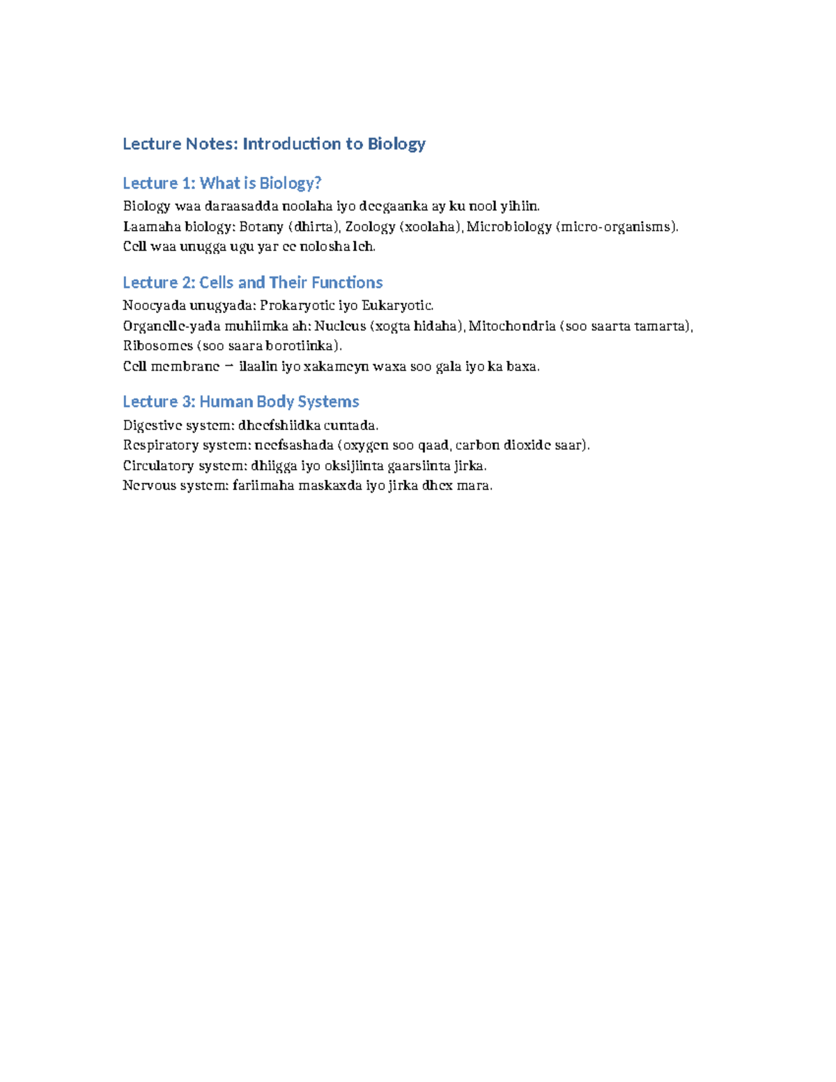 Lecture Notes: Intro to Biology - Bio 101 - Studocu
