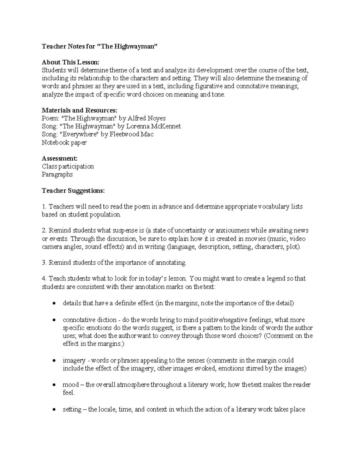 The Highwayman - Read - Teacher Notes for "The Highwayman" About This ...
