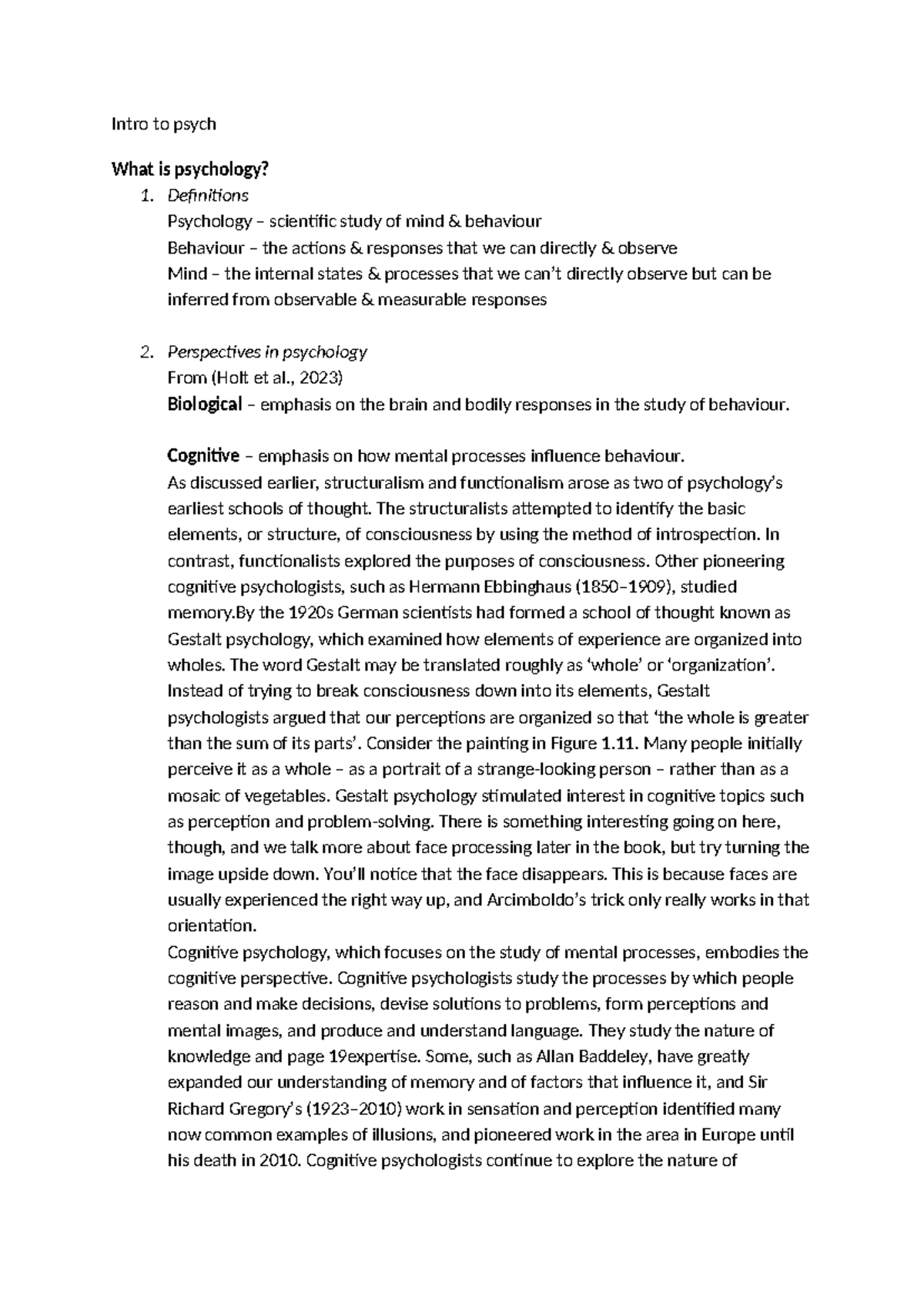 Intro to psych - notes - Intro to psych What is psychology? 1 ...