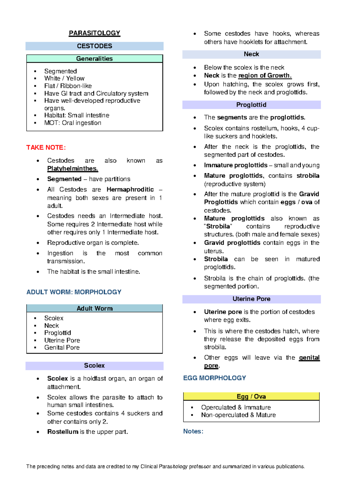 Cestodes - Lecture Notes for Clinical Parasitology (CP 101) - Studocu