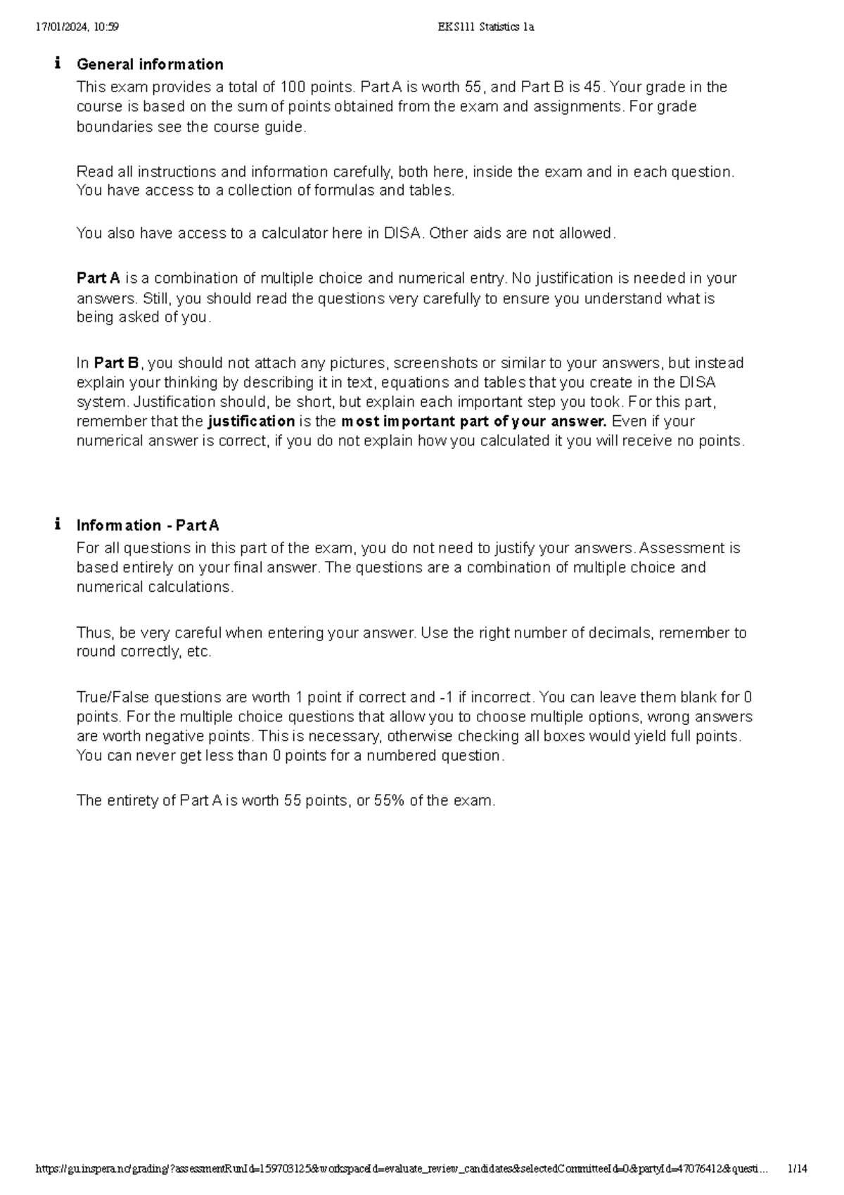 Statistics 1a Final Exam Overview and Guidelines - Studocu
