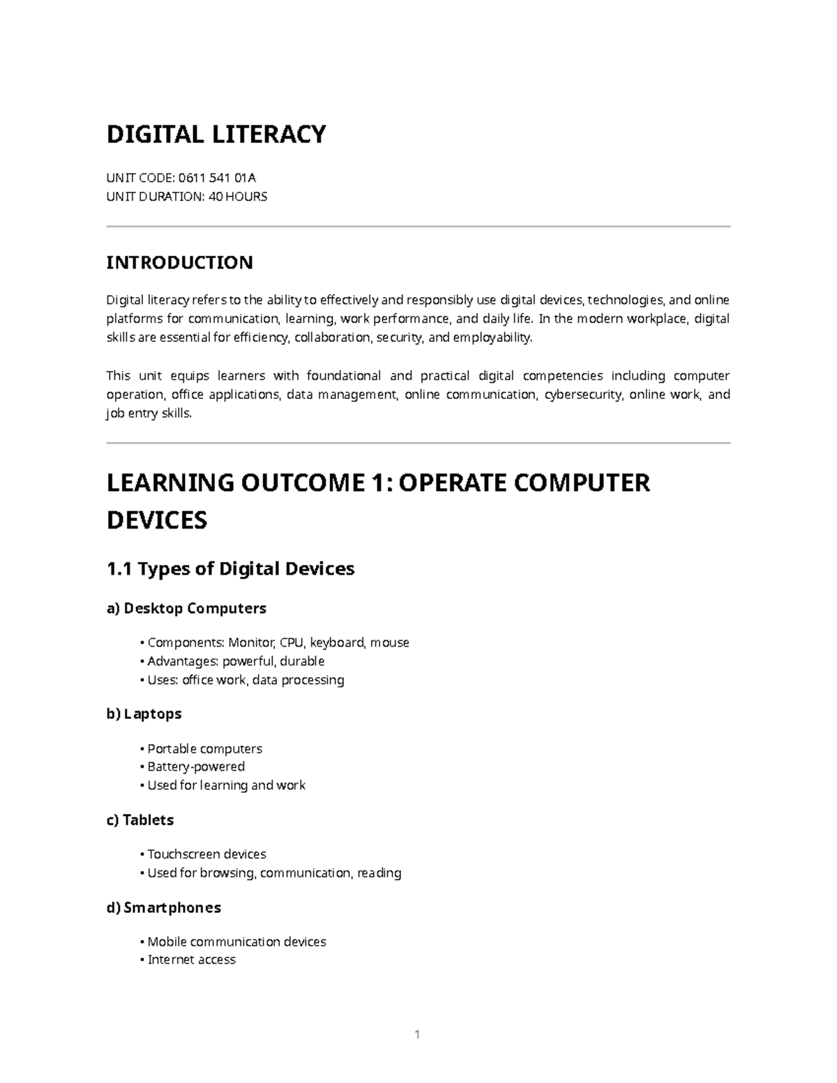 Digital Literacy Unit Notes - 0611 541 01A - Studocu