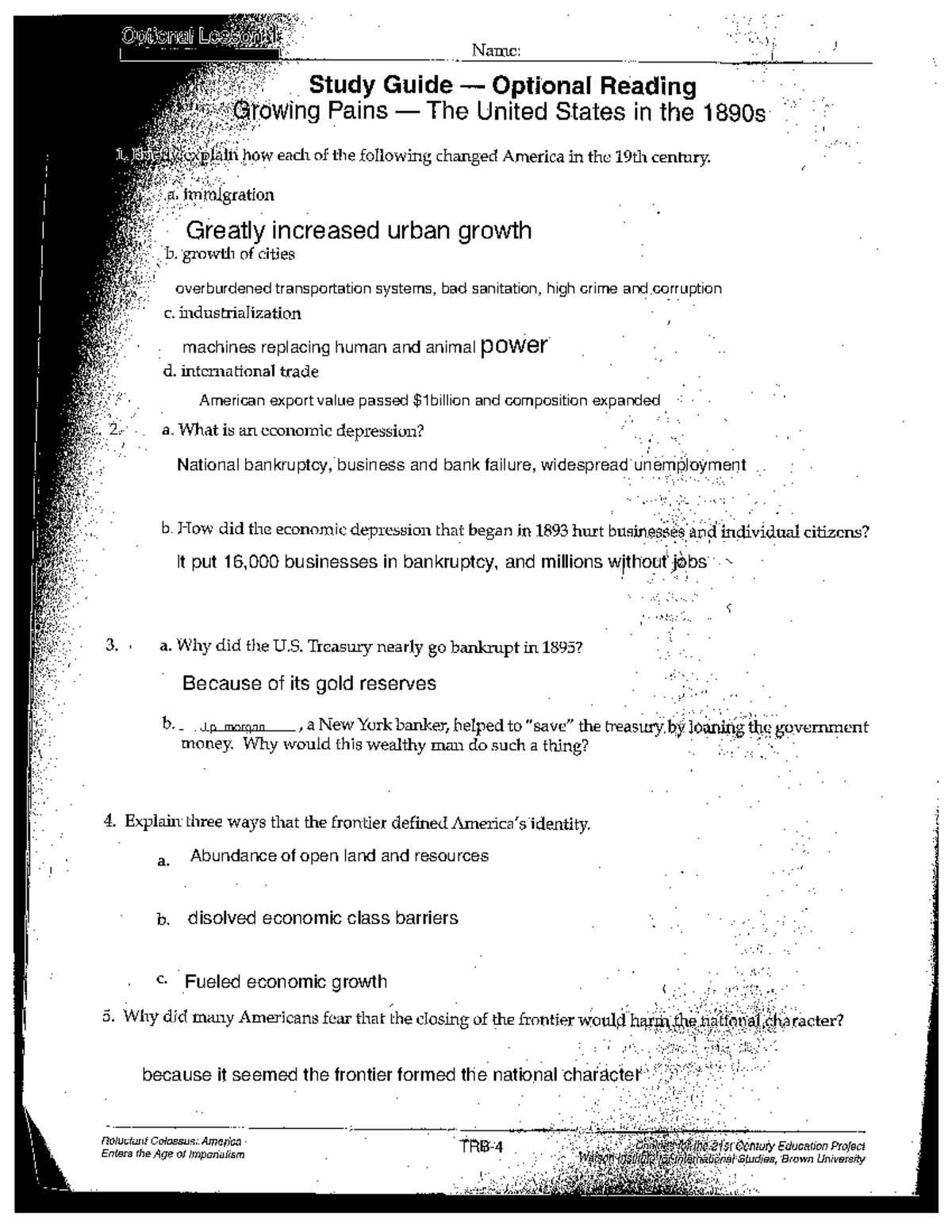 U.S. History 1890: Urban Growth, Economic Changes, and Challenges - Studocu