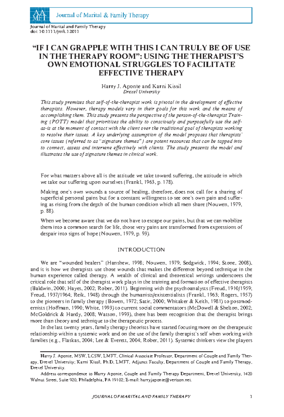 Using Signature Themes to Enhance Therapist Effectiveness in Therapy: A ...