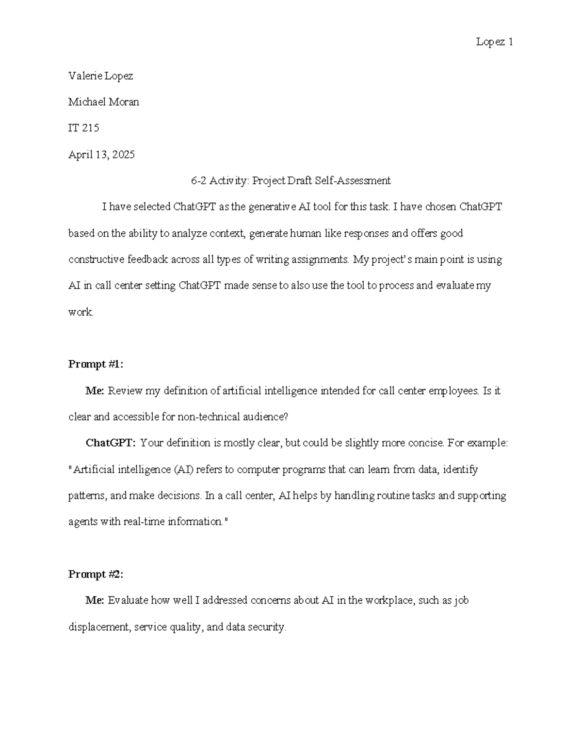 IT 215 - Project Draft Self-Assessment: ChatGPT Call Center Analysis - Studocu
