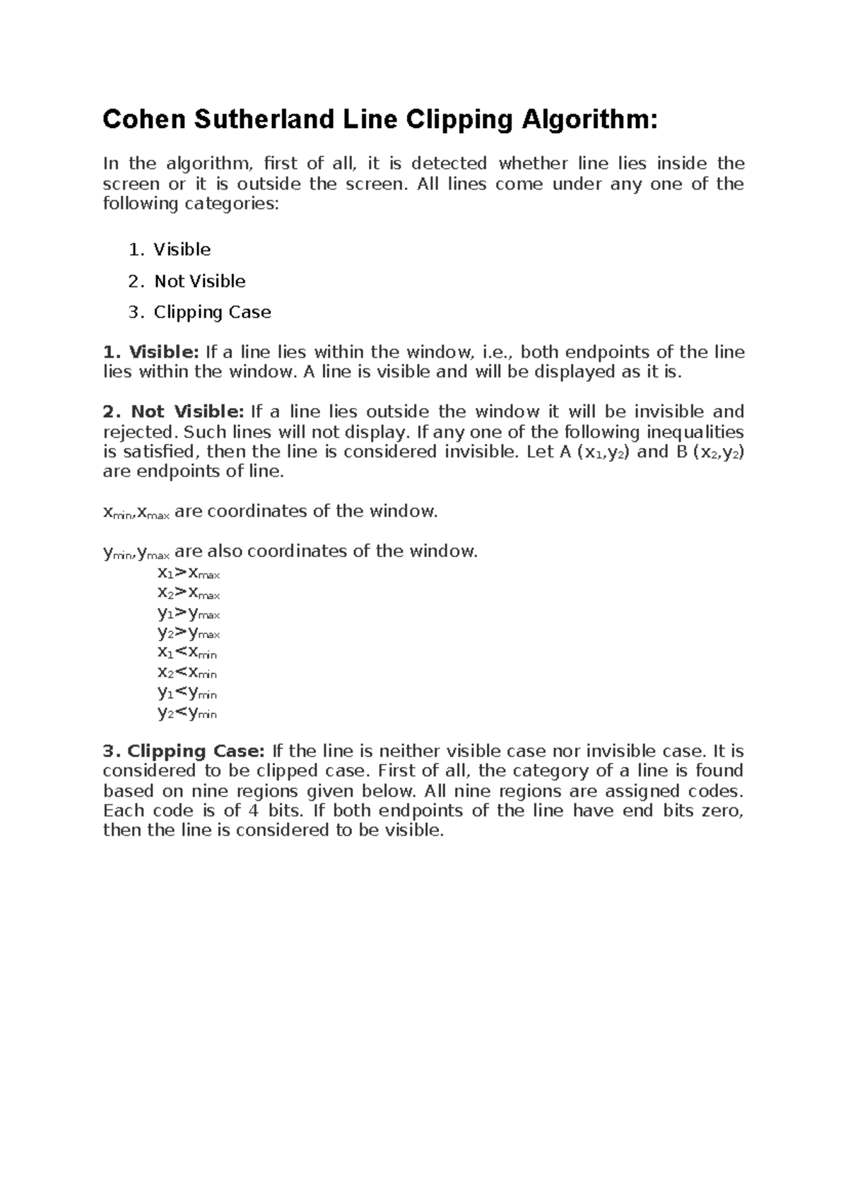 Cohen Sutherland Line Clipping Algorithm Overview and Examples - Studocu