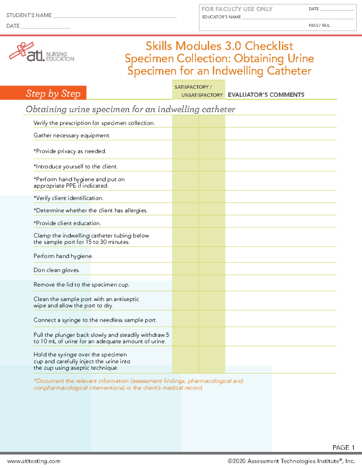 NURSING EDUCATION IL: Skills Checklist for Indwelling Catheter Specimen ...