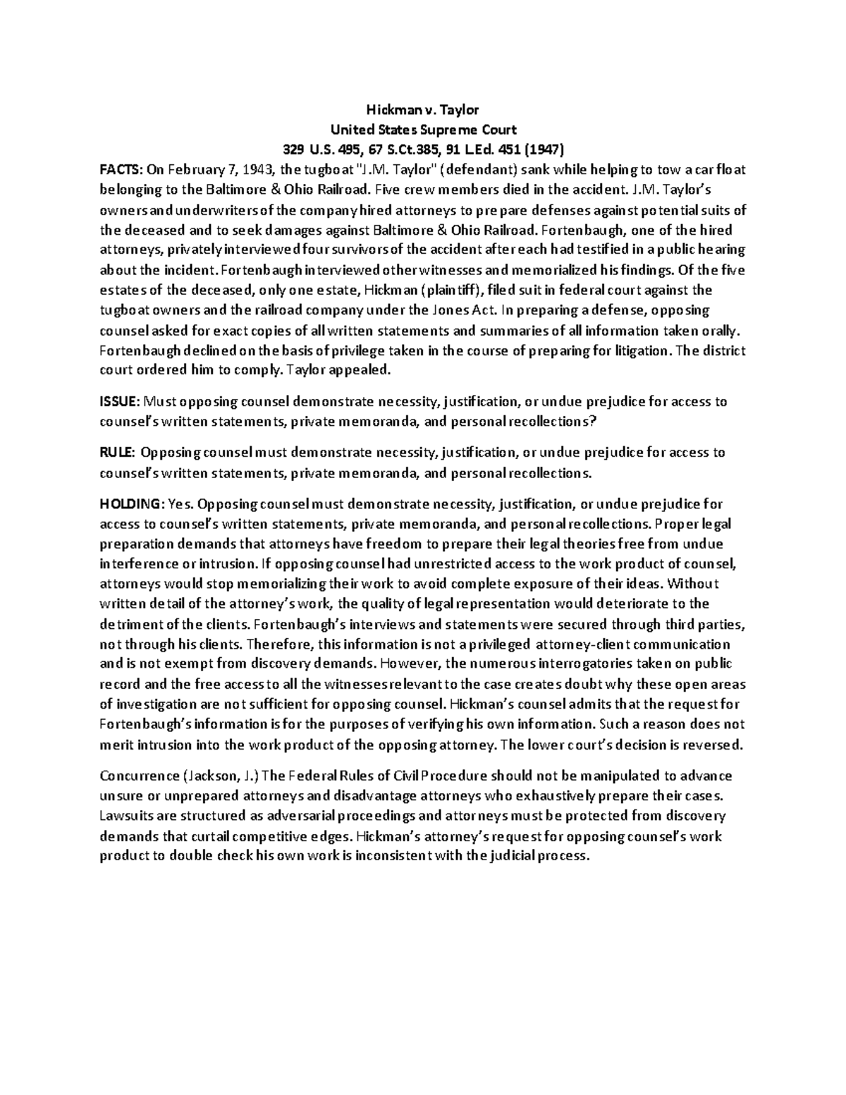 Hickman v. Taylor - Hickman v. Taylor United States Supreme Court 329 U ...