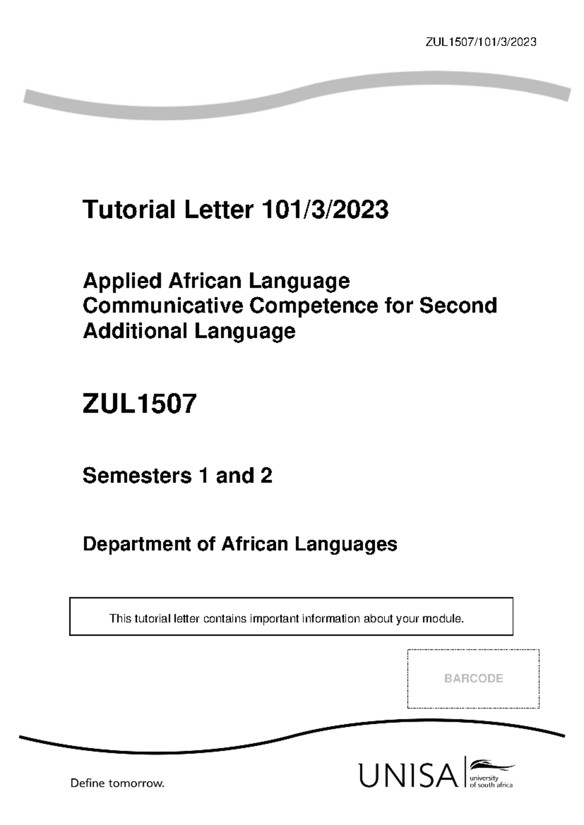 ZUL1507/101/3/ Tutorial Letter: Communicative Competence Overview - Studocu