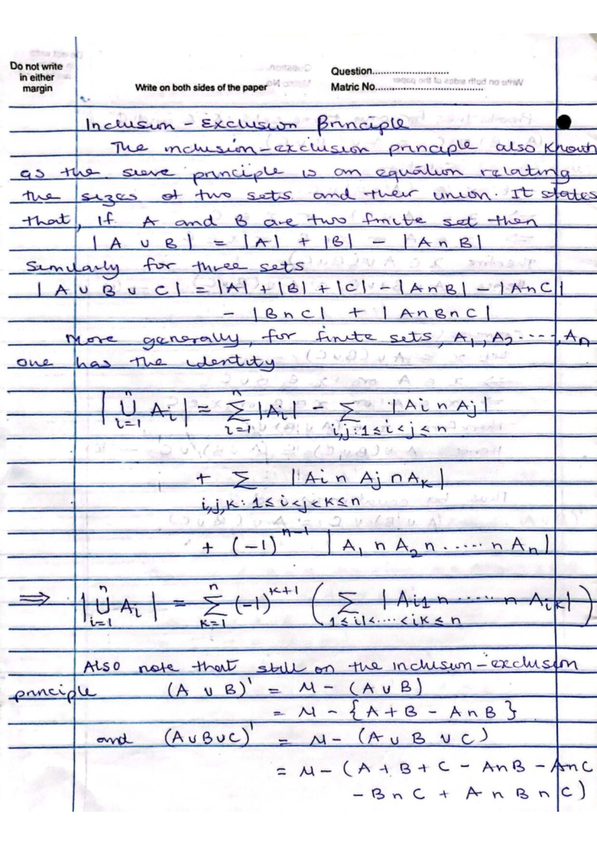MTH 203 - Inclusion-Exclusion Principle and Group Theory Notes - Studocu