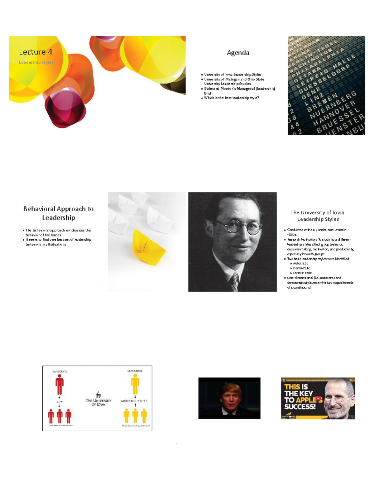Lecture 4: Leadership Styles - Iowa, Michigan & Ohio State Models - Studocu