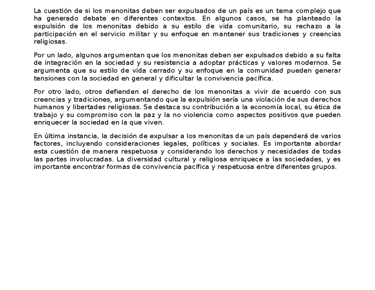 Xposicion sobre la Expulsión de los Menonitas: Un Debate Ético y ...
