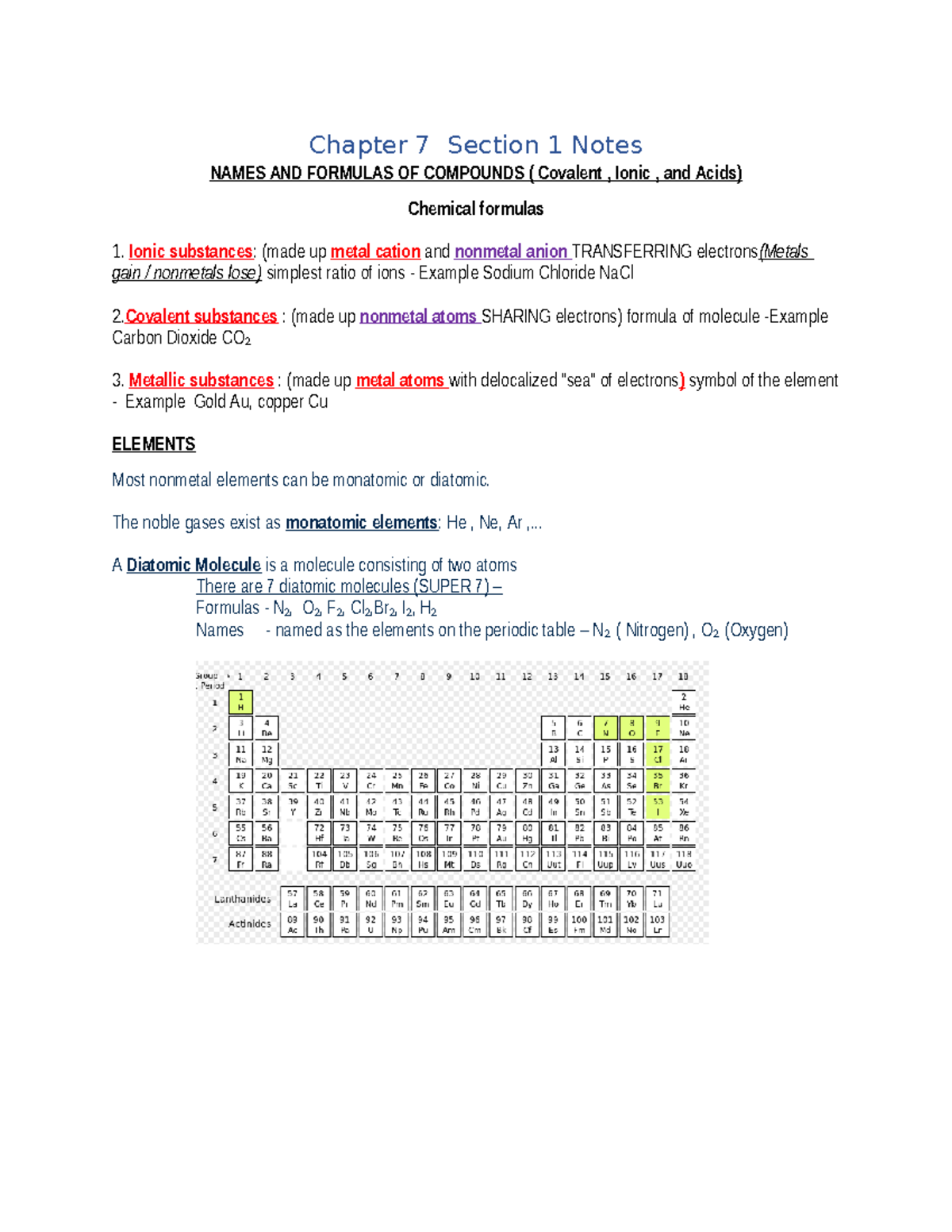 Chapter 7 Section 1 Notes: Names & Formulas of Compounds (Ionic ...