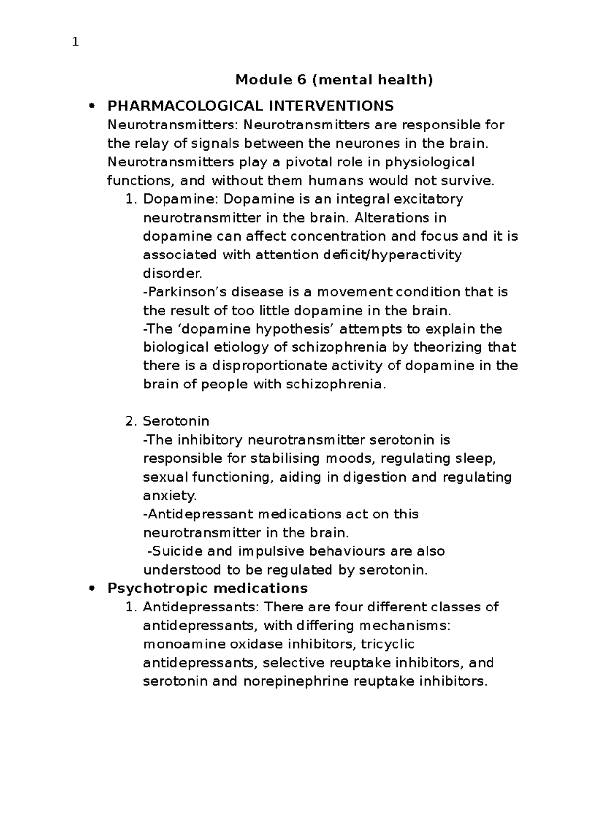Mental health module 6: Pharmacological interventions and ...