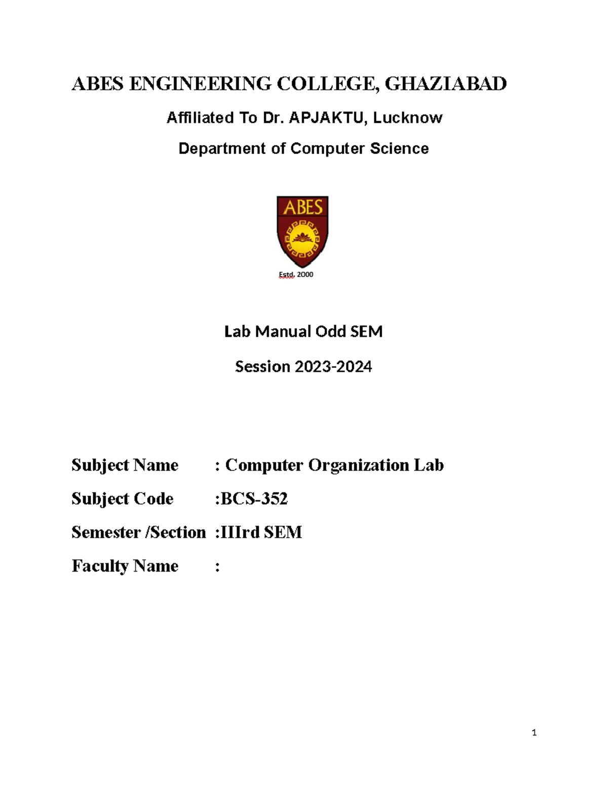 Computer Organization Lab Manual - BCS-III Sem at ABES College - Studocu