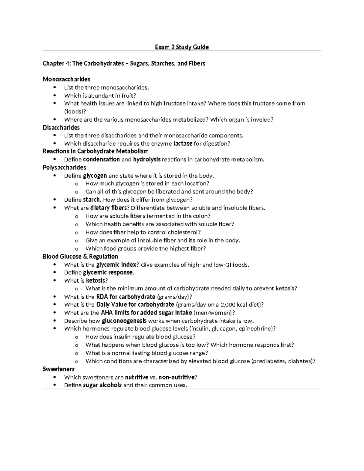 Exam 2 Study Guide: Carbohydrates and Lipids Overview - Studocu