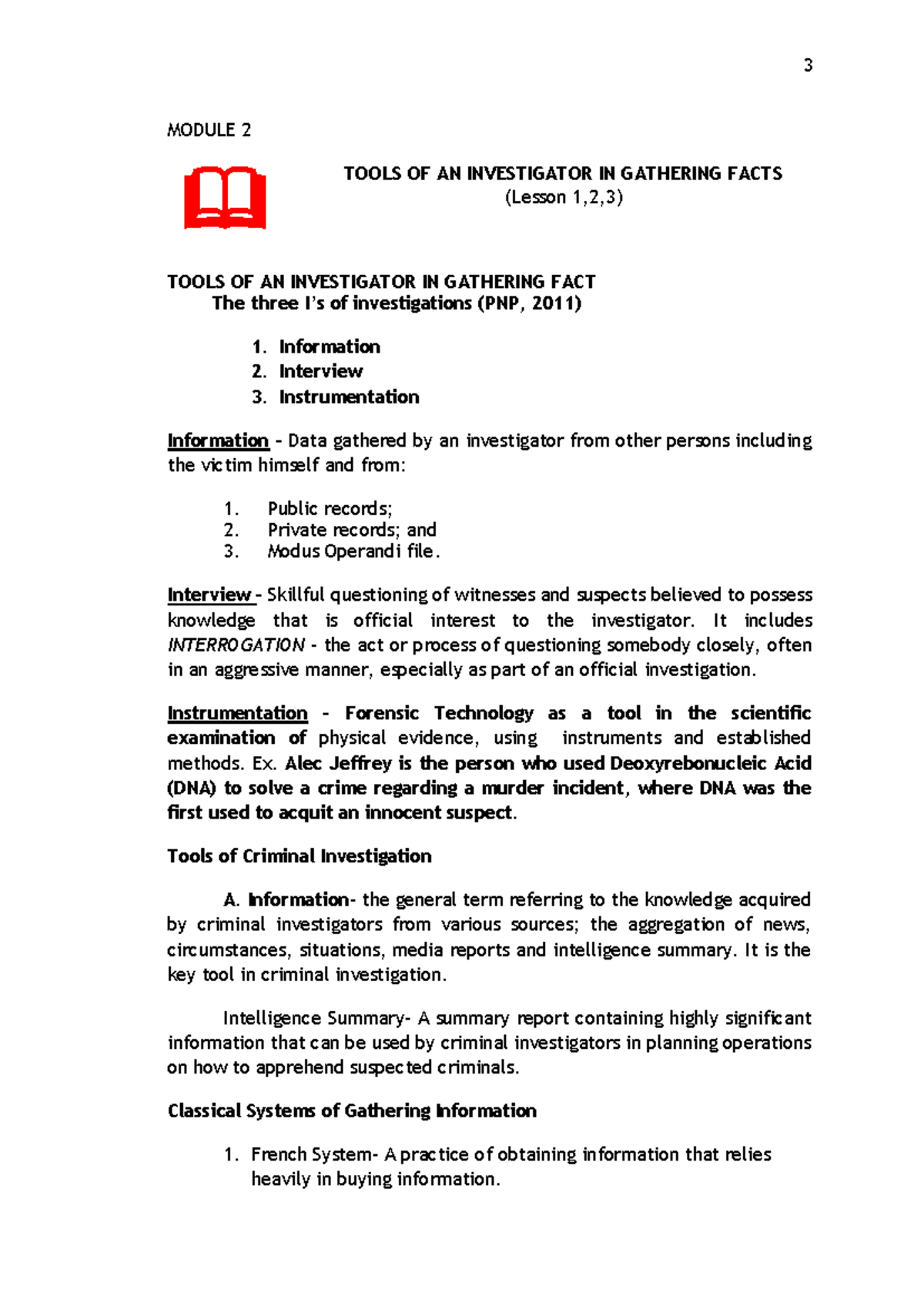 Information Interview Interrogation - MODULE 2 TOOLS OF AN INVESTIGATOR ...