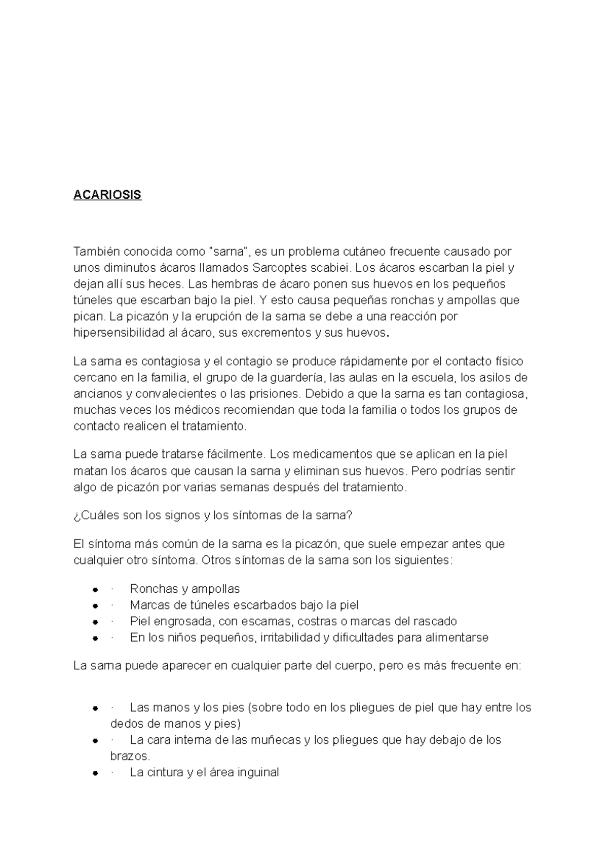 Monografia de pediculosis y acarosis - ACARIOSIS También conocida como ...