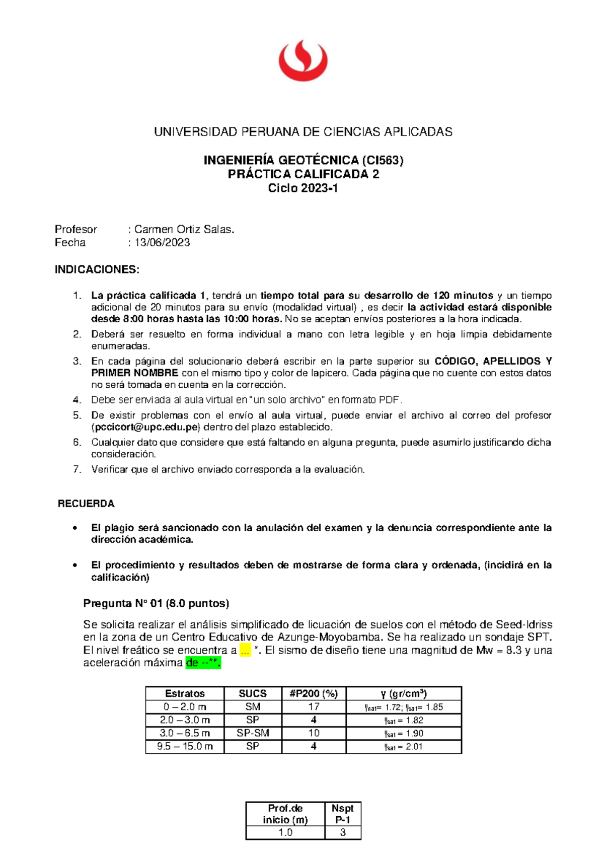 PC2 2023-1: Práctica Calificada de Ingeniería de Cimentaciones - Studocu