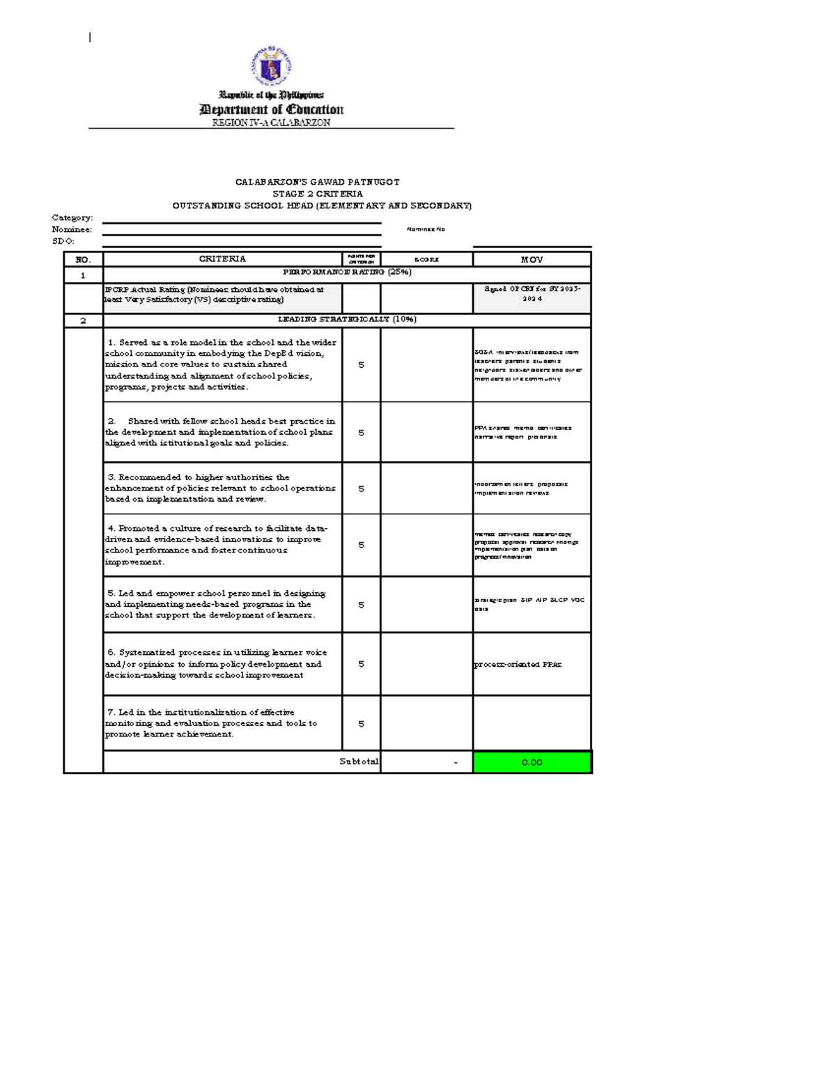 GAWAD PATNUGOT STAGE 2: Outstanding School Head Criteria [17-18] - Studocu