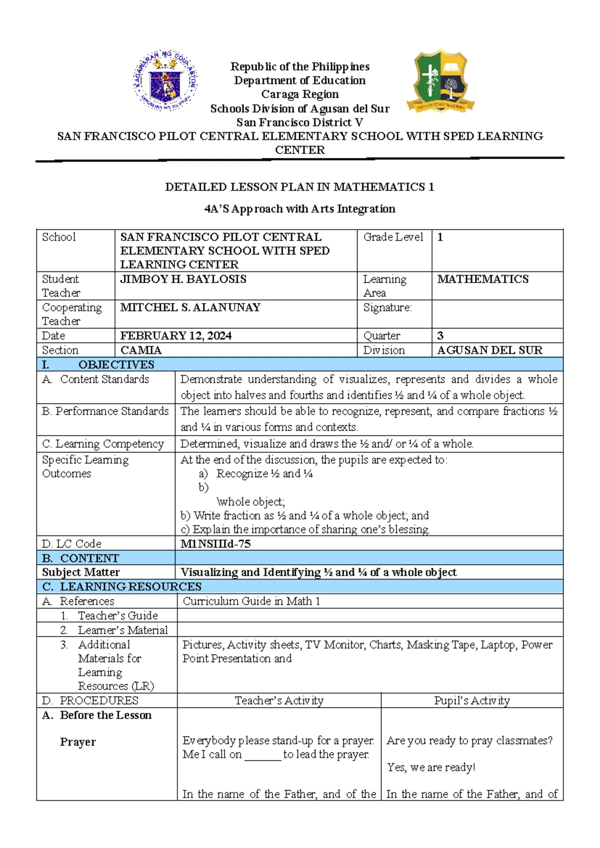 Lesson plan math 4th quarter - Reading and measuring temperature using thermometer (alcohol and ...