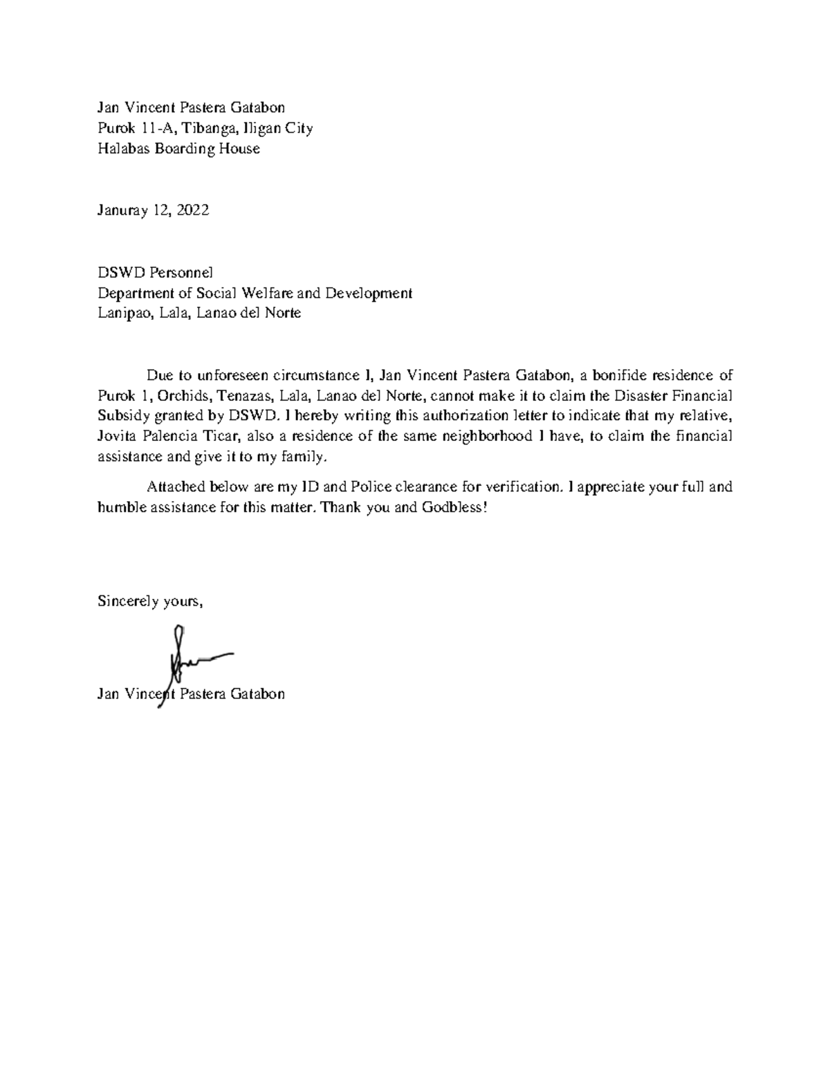 Authorization Letter for DSWD Claim Assistance - Studocu