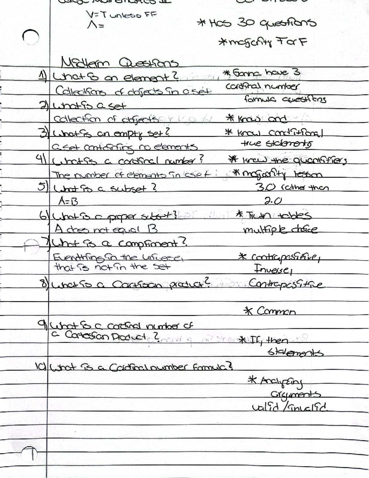 College Mathematics II - Midterm Study Guide on Sets and Cardinality ...