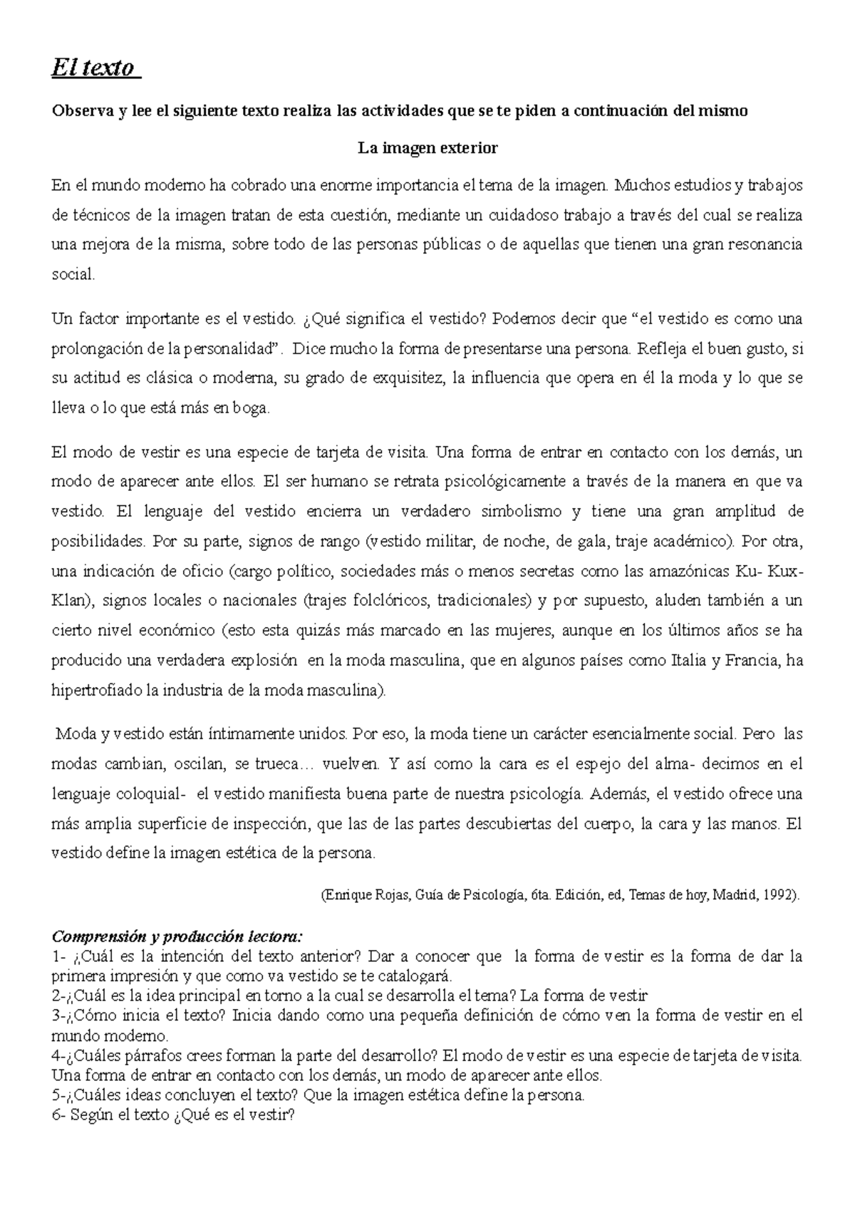 EL Texto - El texto Observa y lee el siguiente texto realiza las ...