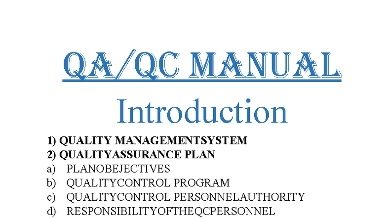 QA QC Manual: Quality Management System & Assurance Plan - Studocu