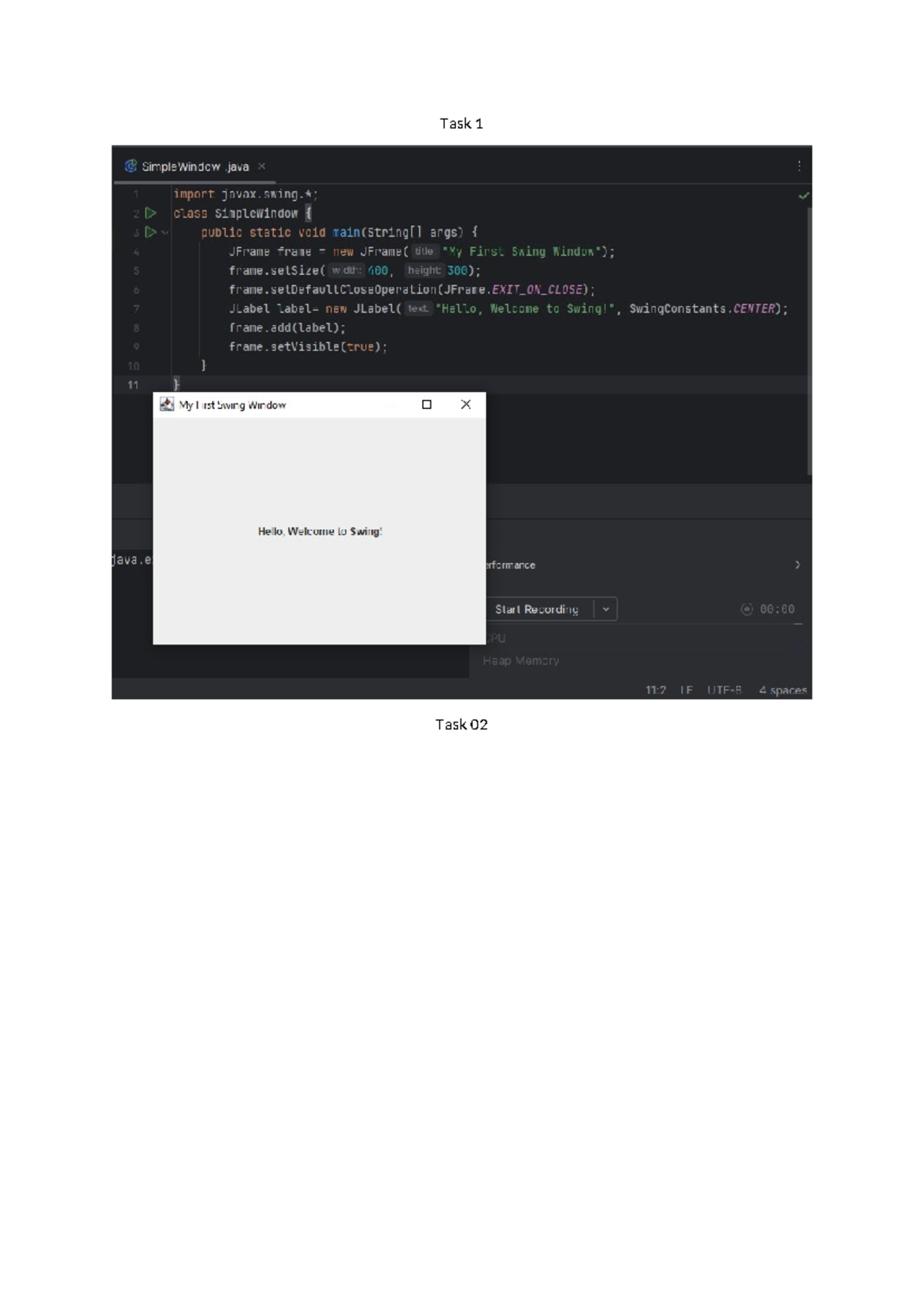 Object Oreanted programming Lab 10.pdf - Task 1 SimpleWindow .java 1 import javax. 2 class - Studocu