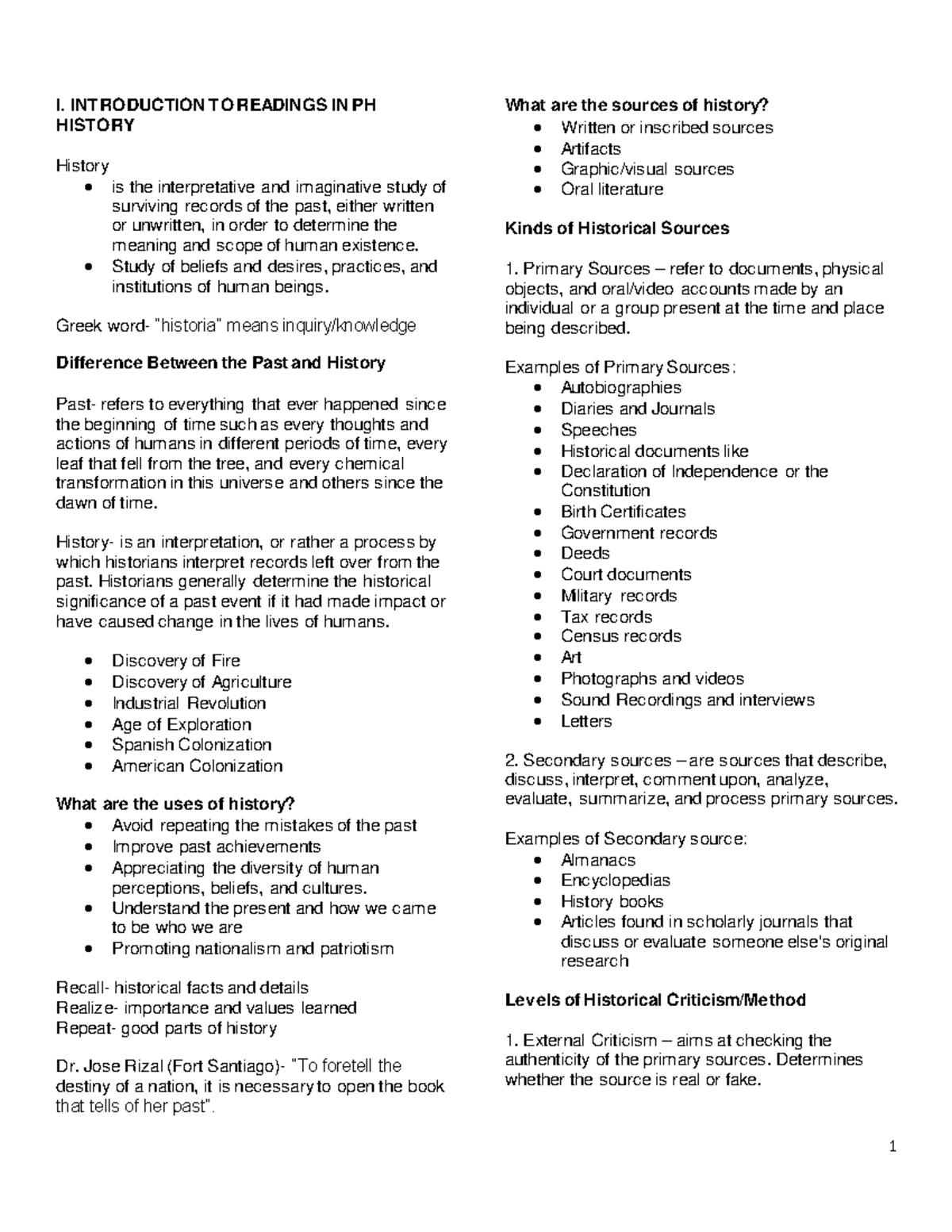 HIST 101-1 - HISTORY 101 - INTRO TO HISTORICAL SOURCES & METHODS - Studocu