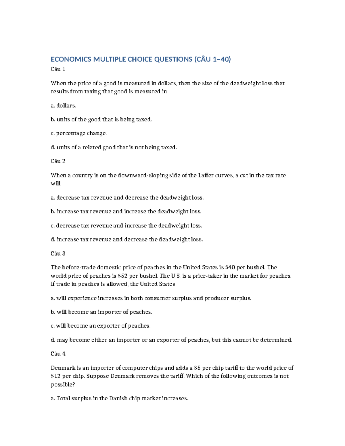 ECON 101: Multiple Choice Questions on Economic Concepts - Studocu