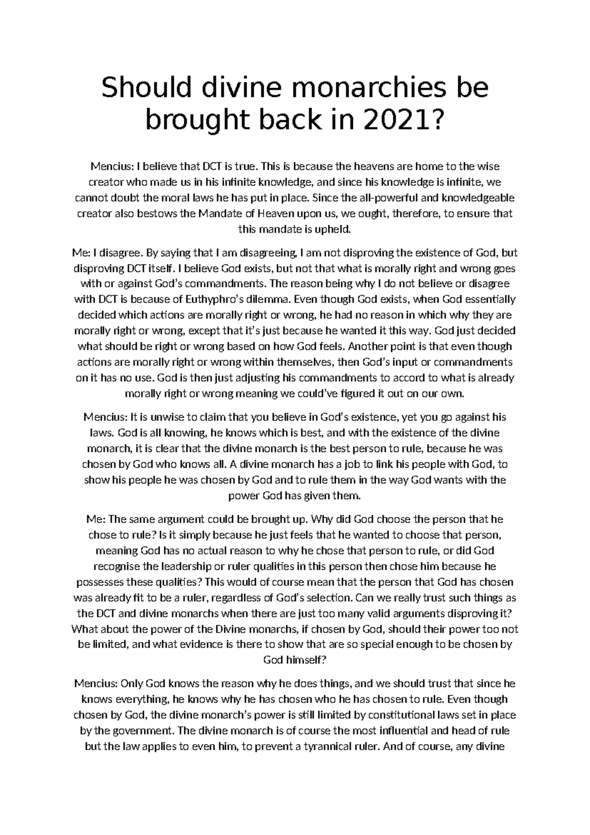 Divine Monarchies Essay: A Debate on DCT and Governance in 2021 - Studocu
