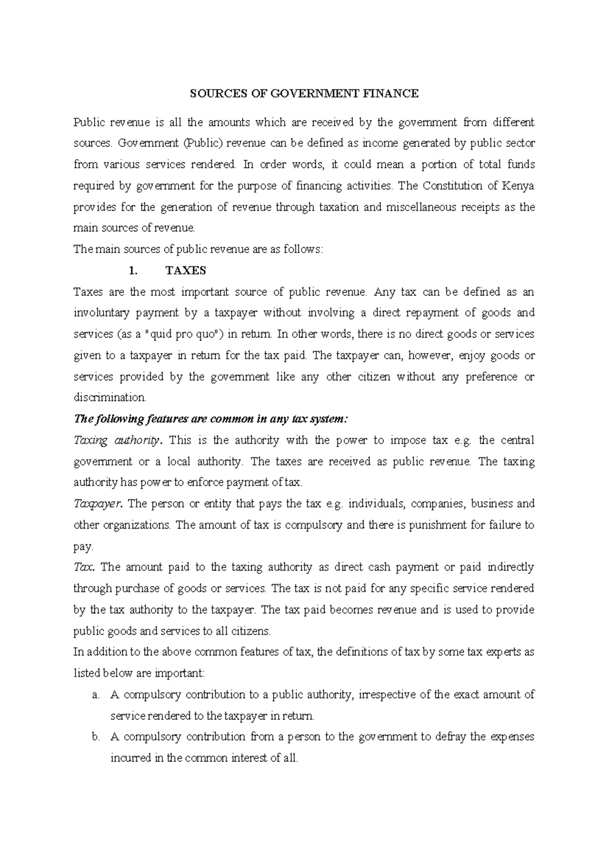 Sources of Government Revenue: Taxes, Fees, Prices, and Borrowing - Studocu