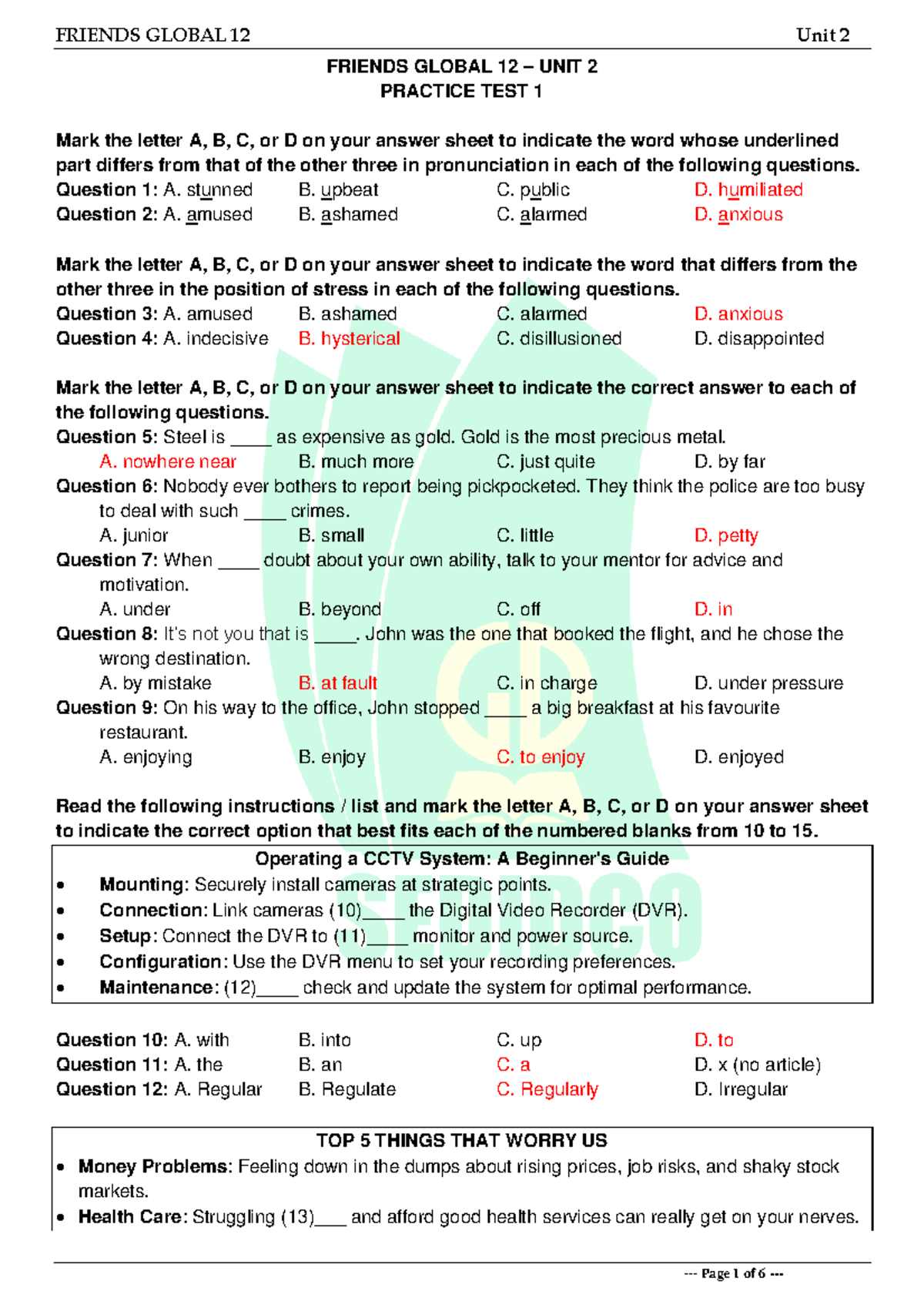 FRIENDS GLOBAL 12 Unit 2 Practice Test 1: Listening & Vocabulary - Studocu
