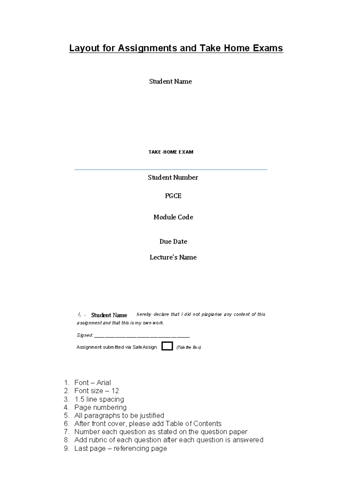 Layout Guidelines for Assignments & Take-Home Exams (B. ed FP 19004383 ...