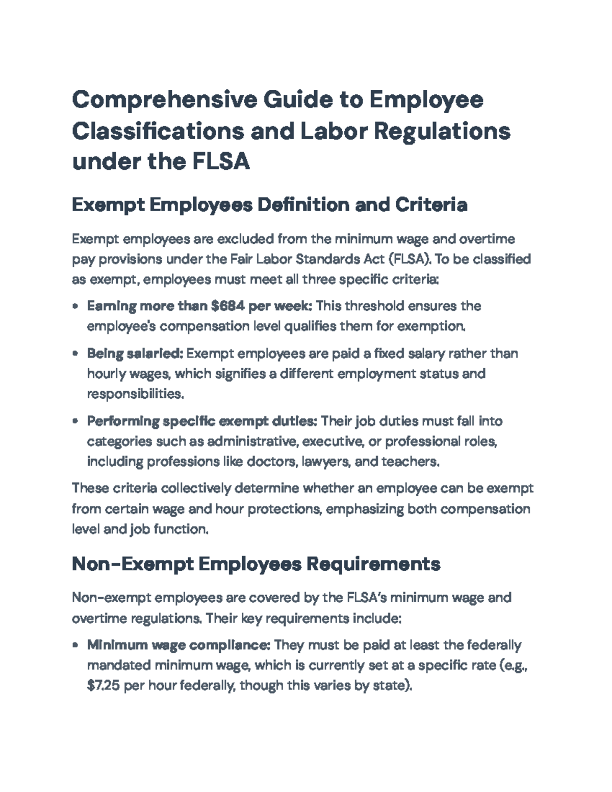 Comprehensive Guide to FLSA Employee Classifications & Labor Laws - Studocu