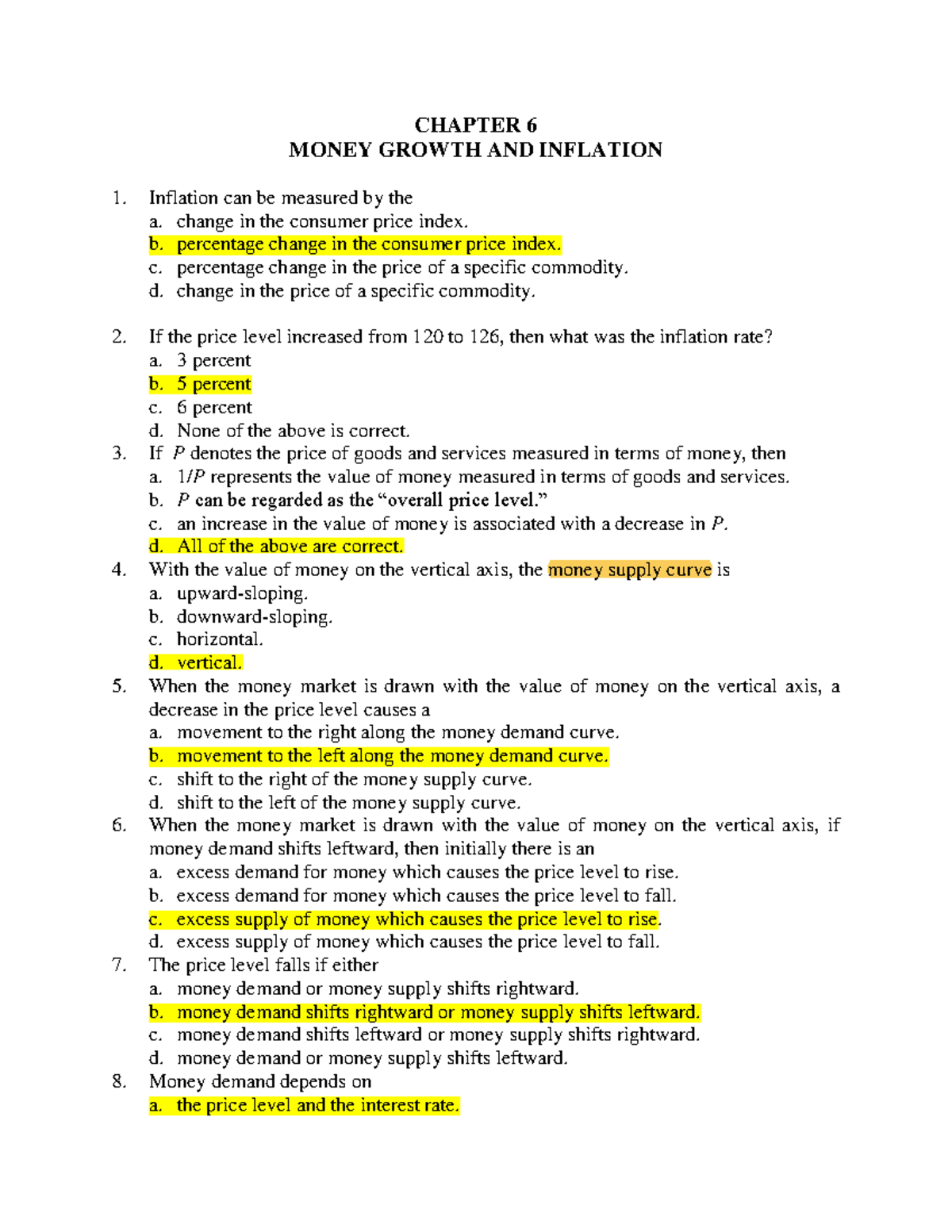 CHAPTER 6: MONEY GROWTH & INFLATION - Exercise Notes (ECO 101) - Studocu