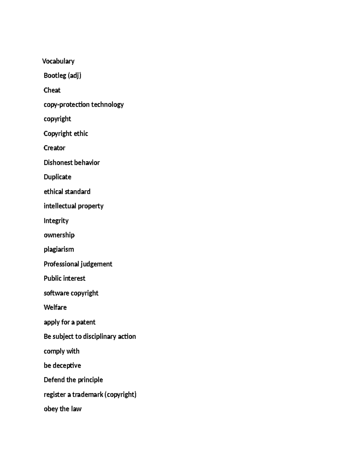 TX1 - Vocabulary Bootleg: Copyright Ethics and Programming Concepts ...