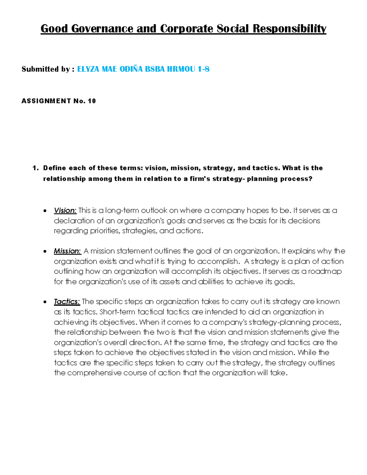 BUMA- Assignment-10: Good Governance & CSR Analysis - Studocu