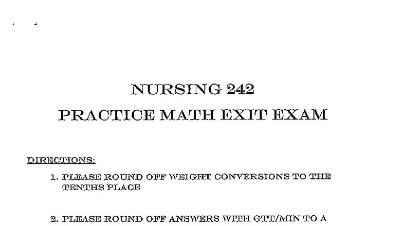 NURSING 242 PRACTICE MATH FINAL EXAM ANSWER SHEET - Studocu