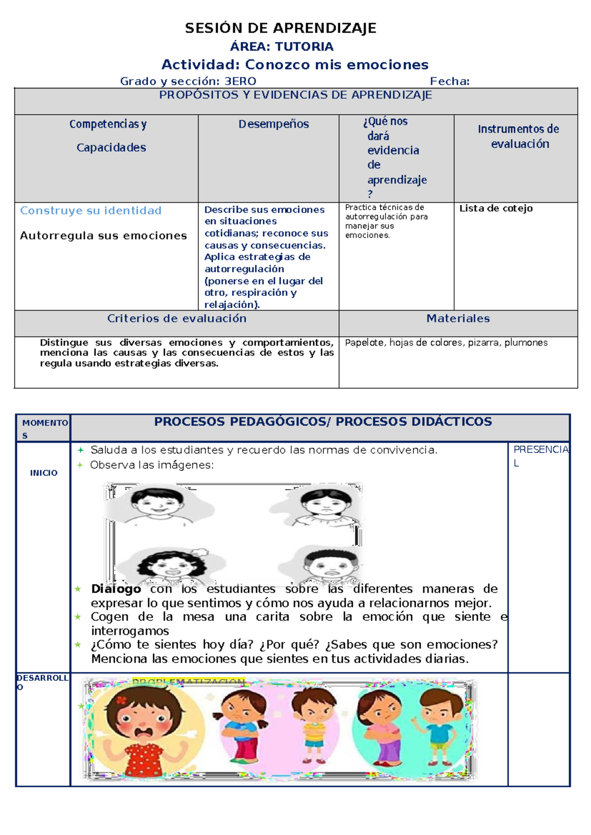Conozco Mis Emociones: Actividad de Tutoria 3ERO - Studocu