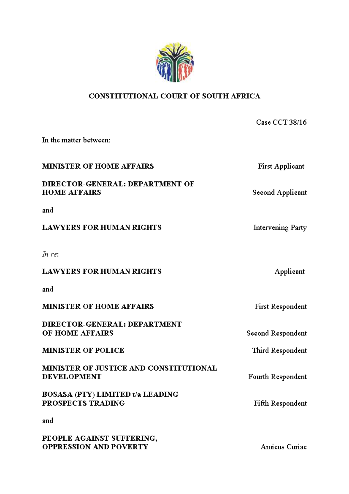Constitutional Court Case CCT: Lawyers for Human Rights v Minister of ...