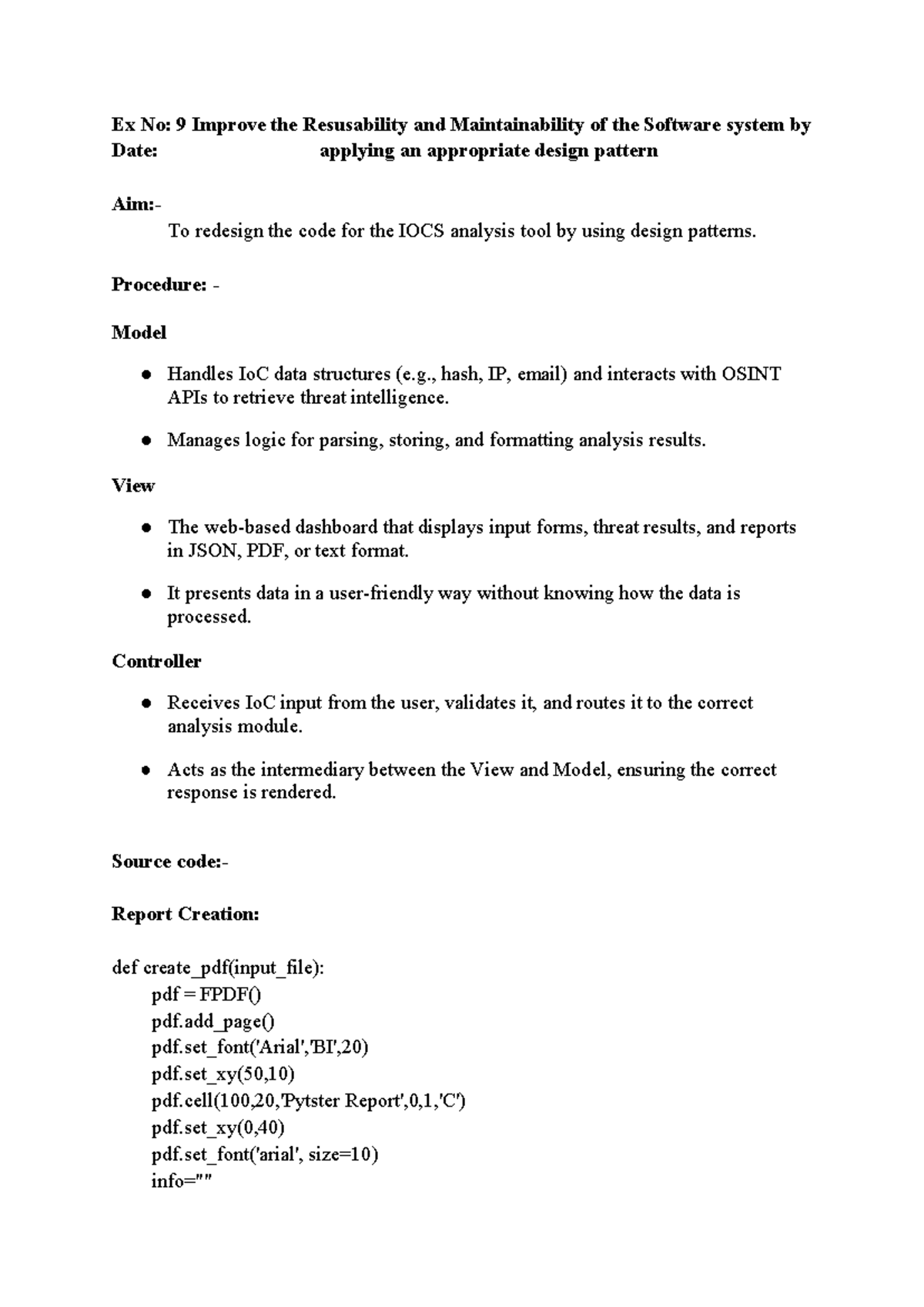 Ex No: 9 Enhancing Software Resusability & Maintainability via Design ...