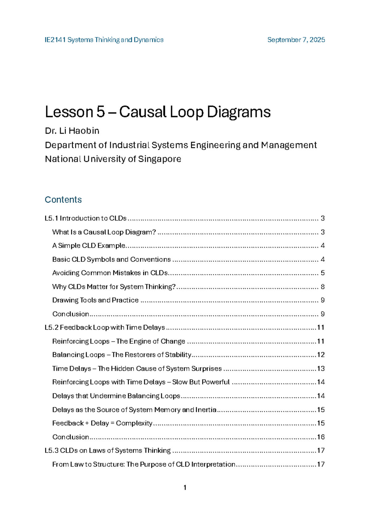 IE2141 Systems Thinking and Dynamics September 7, 2025 Lesson 5: Causal ...