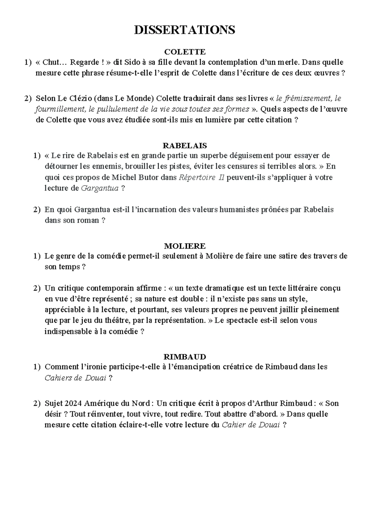 Plan dissert Colette entrainement - Proposition de plan de dissertation pour le sujet sur ...