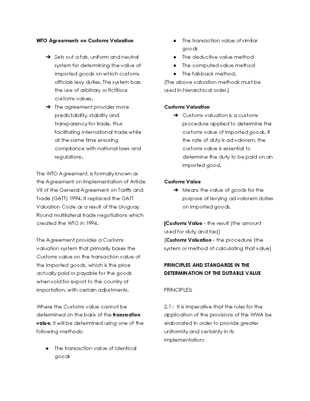 WTO Agreements on Customs Valuation: Principles & Methods (TARM 103 ...